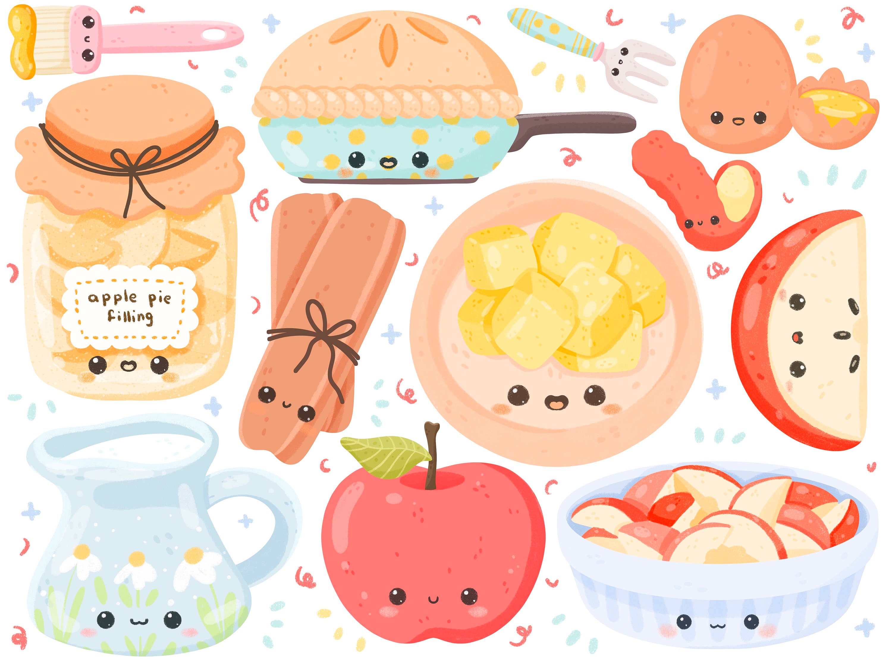 Cute Kawaii Printable Apple Pie Ingredients Clipart Set / - Etsy