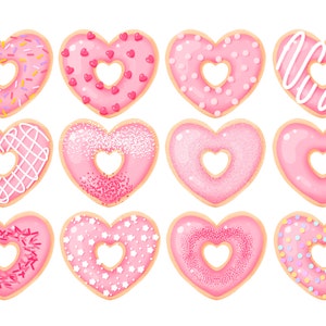 Cute Kawaii Printable Pink Heart Donuts Part 3 Cliparts/ Commercial Use ...