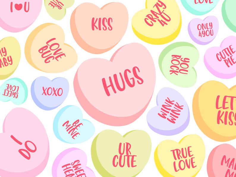 Cute Kawaii Printable Valentine Candy Hearts Clipart / - Etsy