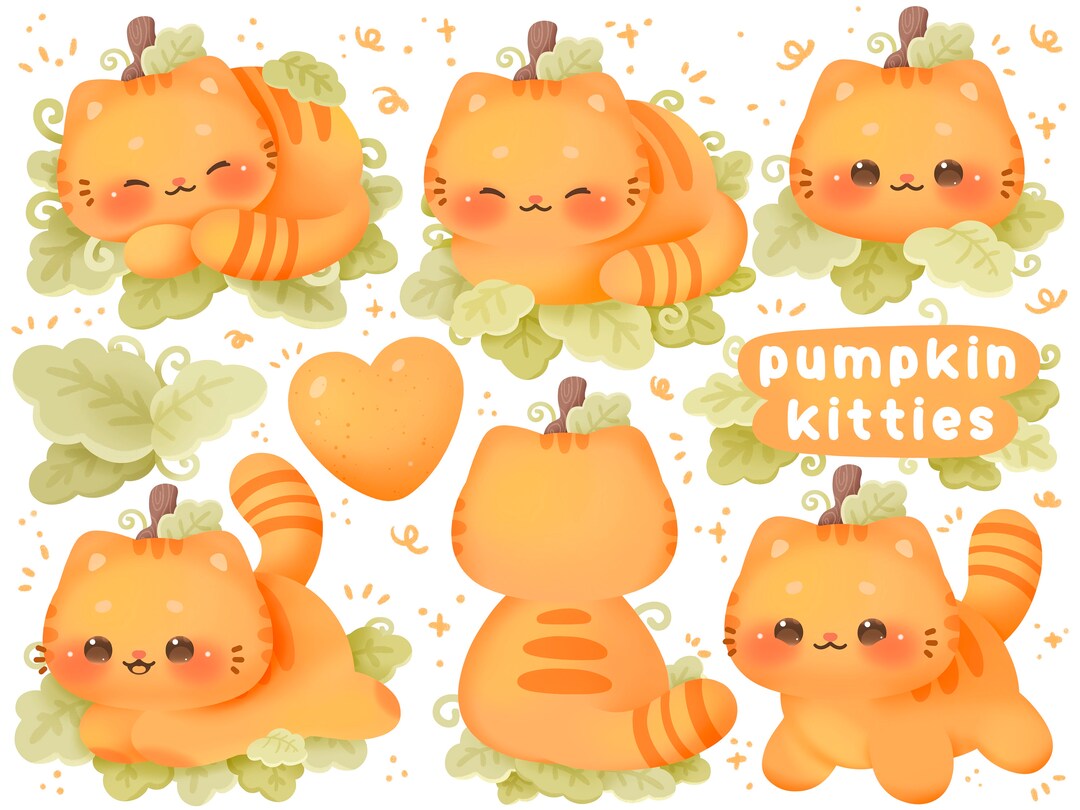 Cute Kawaii Printable Pumpkin Kitties Clipart / Commercial Use/ PNG - Etsy