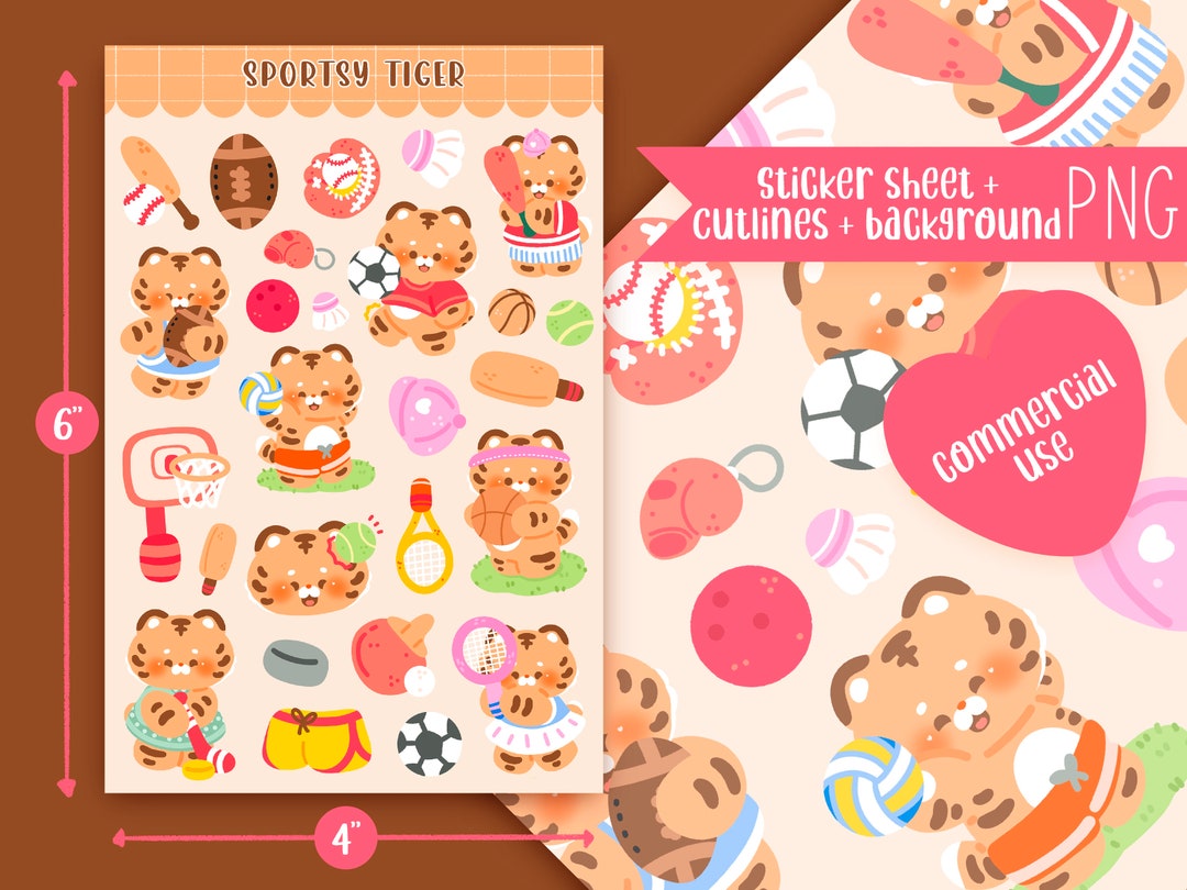 Cute Printable Sticker Sheet Sports Tiger Sticker Sheet / Commercial ...