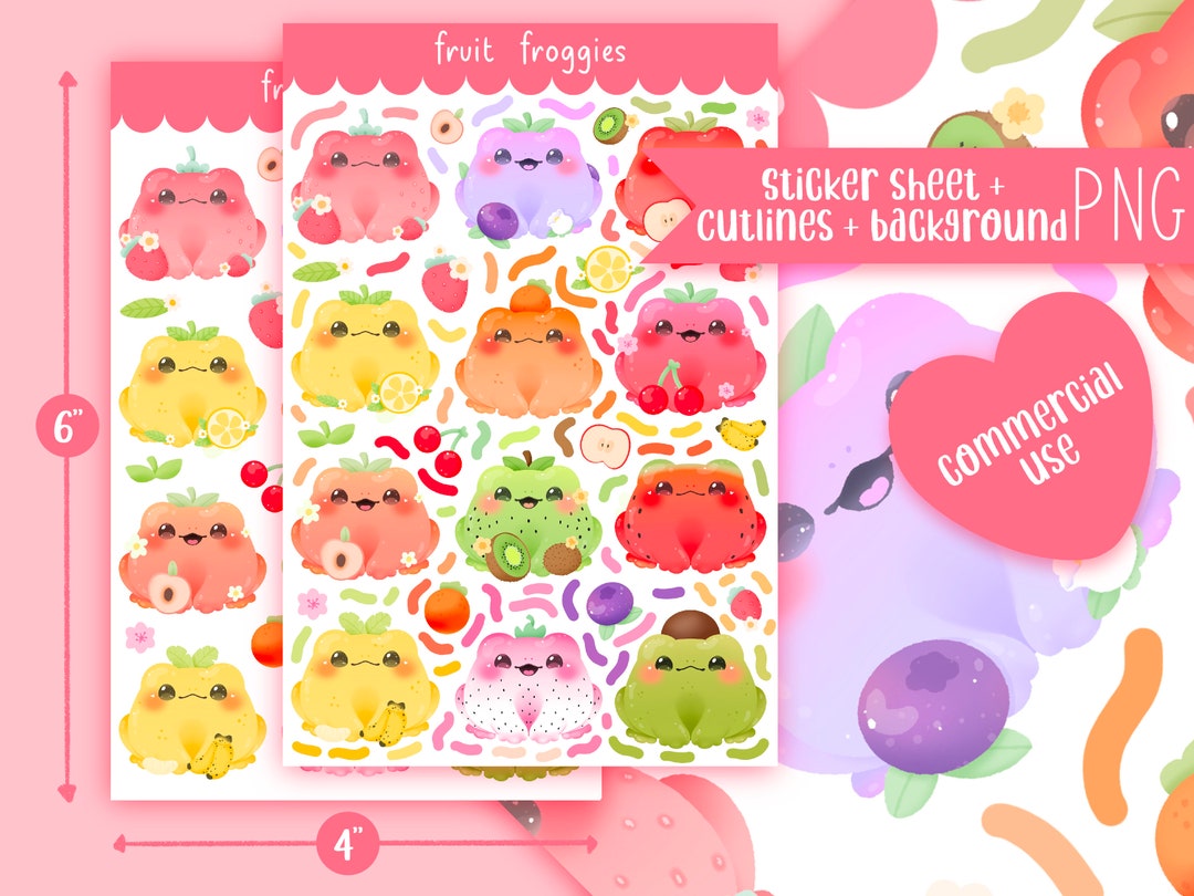 Cute Printable Sticker Sheet Fruit Frogs Sticker Sheet / Commercial Use/ PNG - Etsy