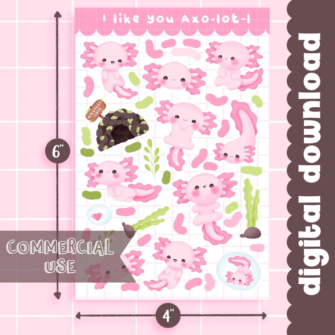 Cute Printable Sticker Sheet Axolotl / Commercial Use/ PNG - Etsy