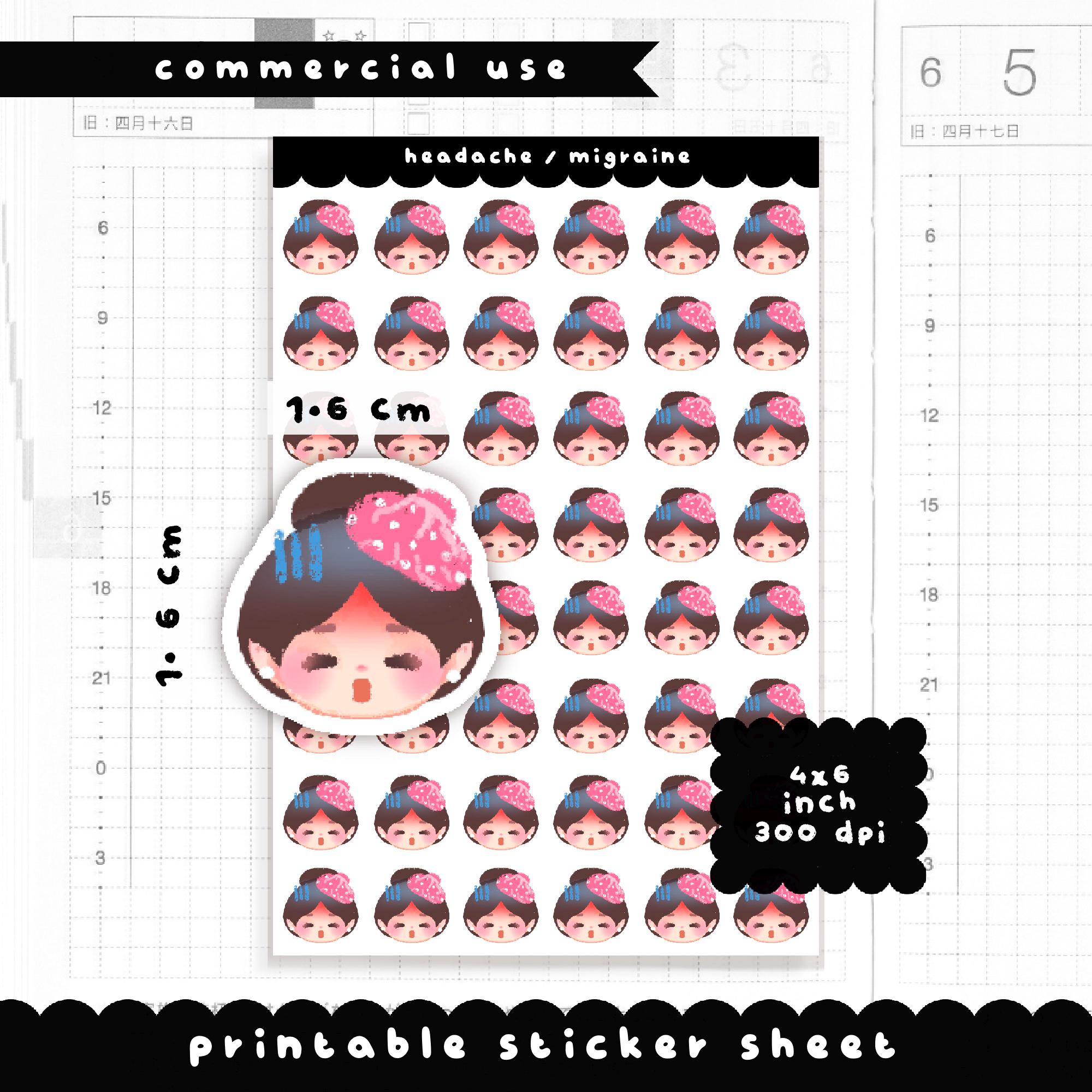 Cute Chibi Girl Headache/migraine Brunette Girl Icons | Planner Sticker ...