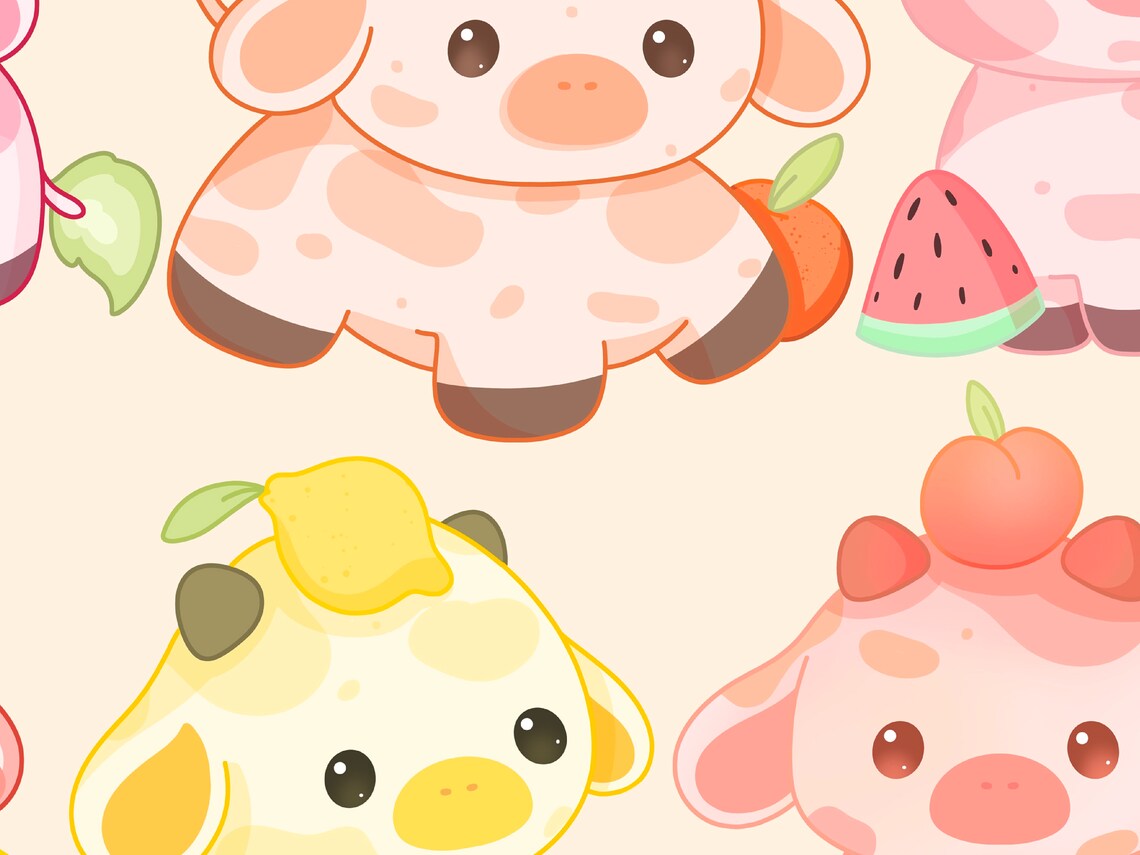 Cute Kawaii Printable Fruit Cows Clipart / Commercial Use/ PNG - Etsy UK