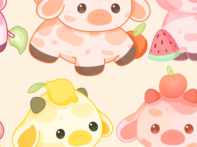 Cute Kawaii Printable Fruit Cows Clipart / Commercial Use/ PNG - Etsy