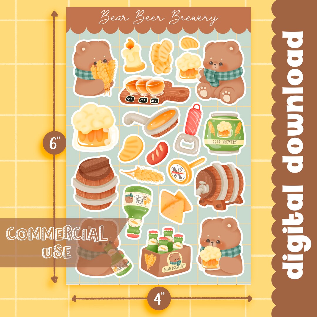 Cute Kawaii Printable Beer Brewery Sticker Sheet / Commercial Use/ PNG ...