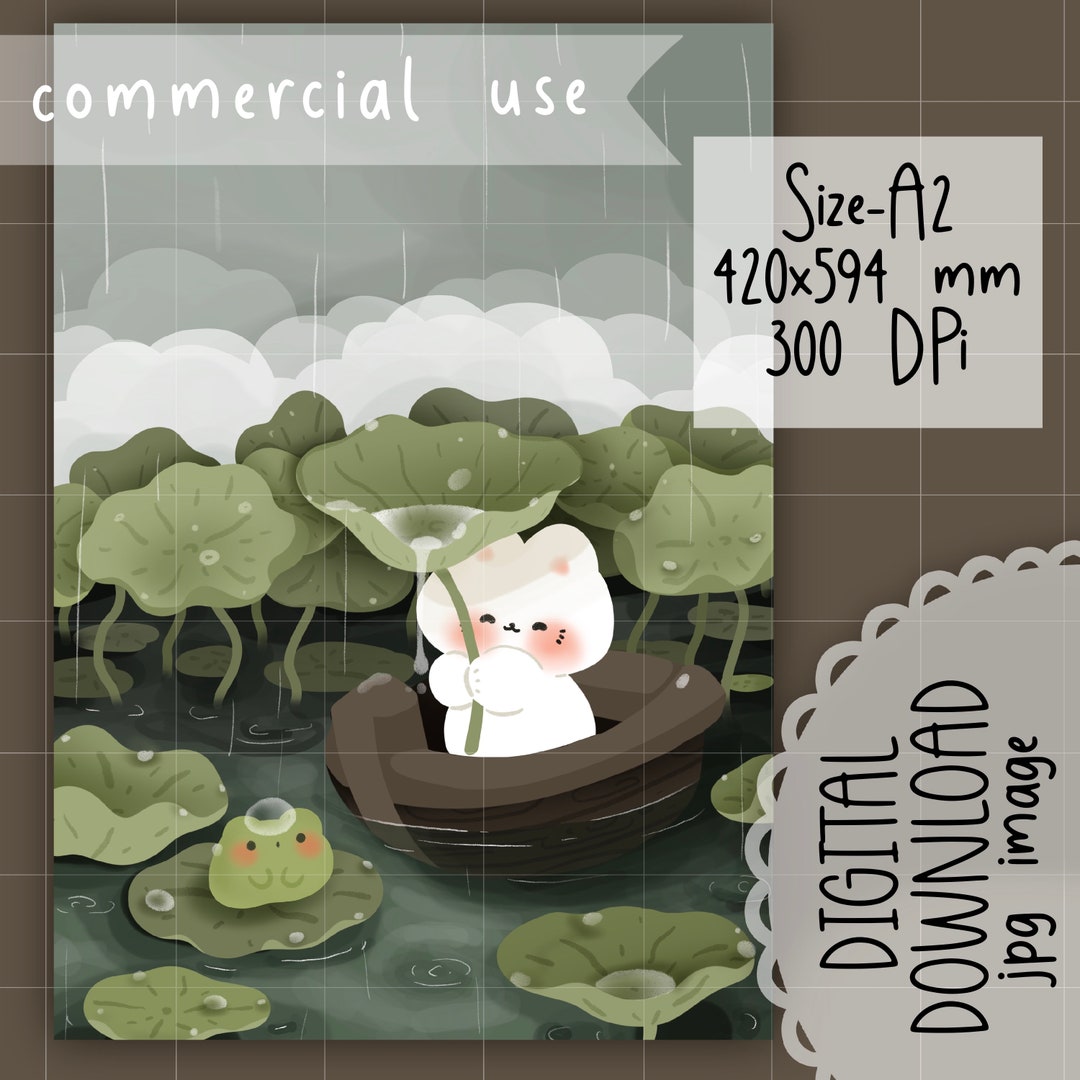 Cute Kawaii Printable Today Cat Frog Pond Illustration Clipart ...