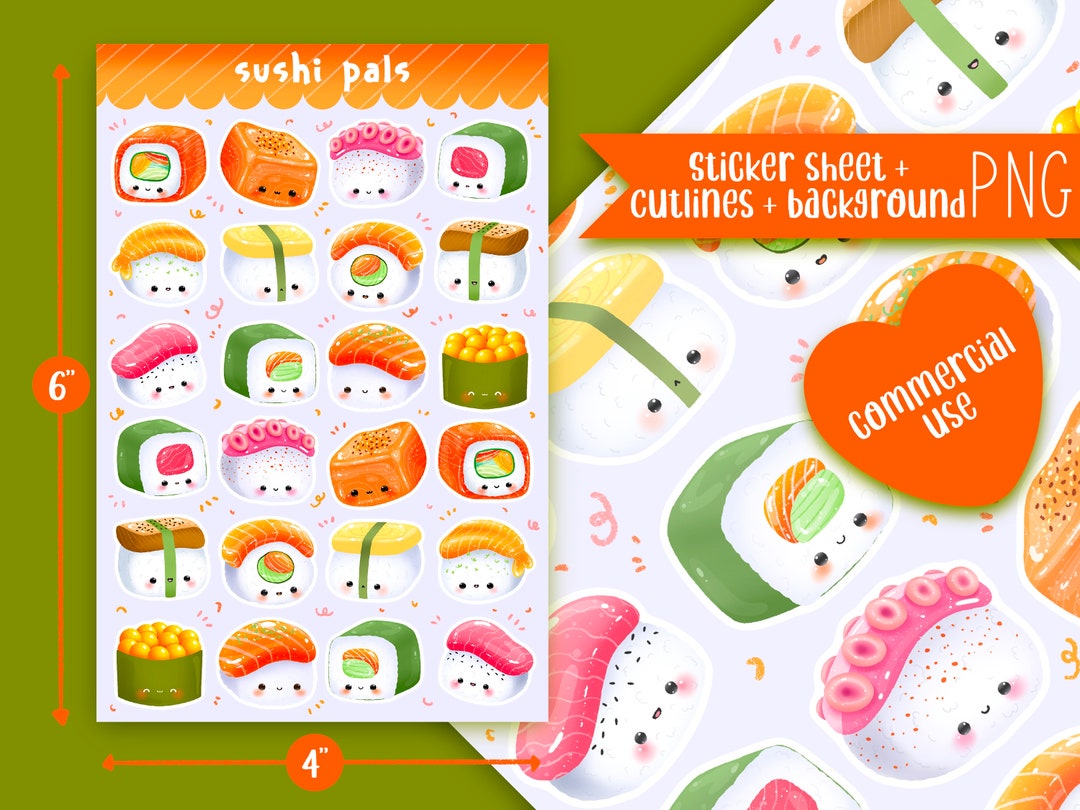 Cute Printable Sticker Sheet Sushi Sticker Sheet / Commercial Use/ PNG ...