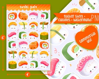 Cute Kawaii Printable Asian Food Sushi Clipart / Commercial Use/ PNG - Etsy