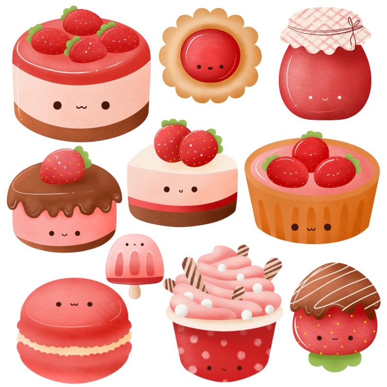 Cute Kawaii Printable Dessert Strawberry Food Clipart / | Etsy