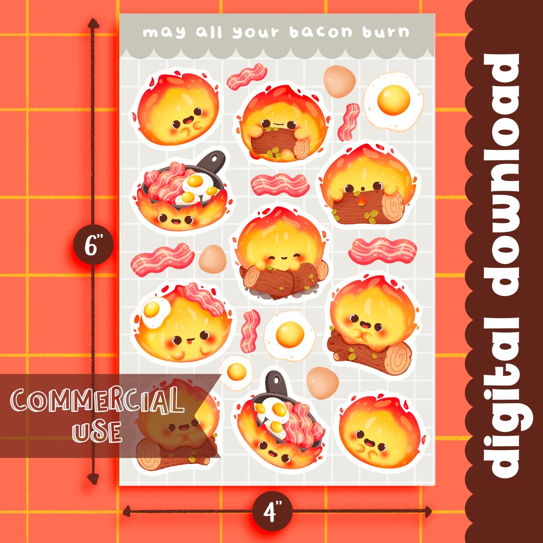 Cute Printable Sticker Sheet Ghibli Calcifer / Commercial Use/ PNG - Etsy