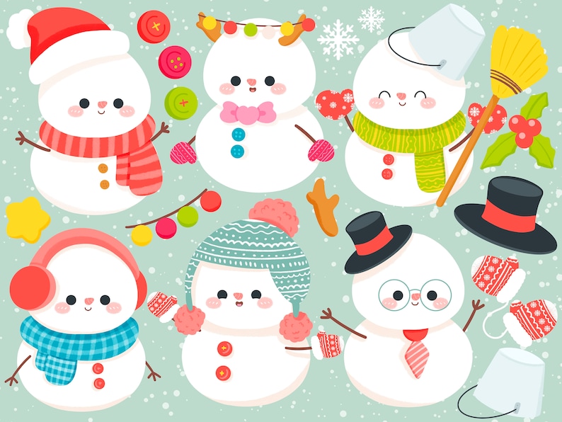 Cute Kawaii Printable Snowman Clipart / Commercial Use/ PNG - Etsy