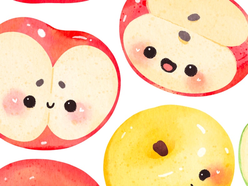 Cute Kawaii Printable Watercolour Apple Clipart / Commercial - Etsy