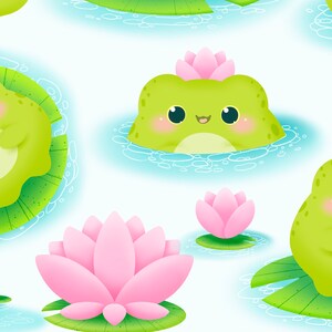 Cute Kawaii Printable Lotus Frog Pond Clipart Set / Commercial Use/ PNG ...