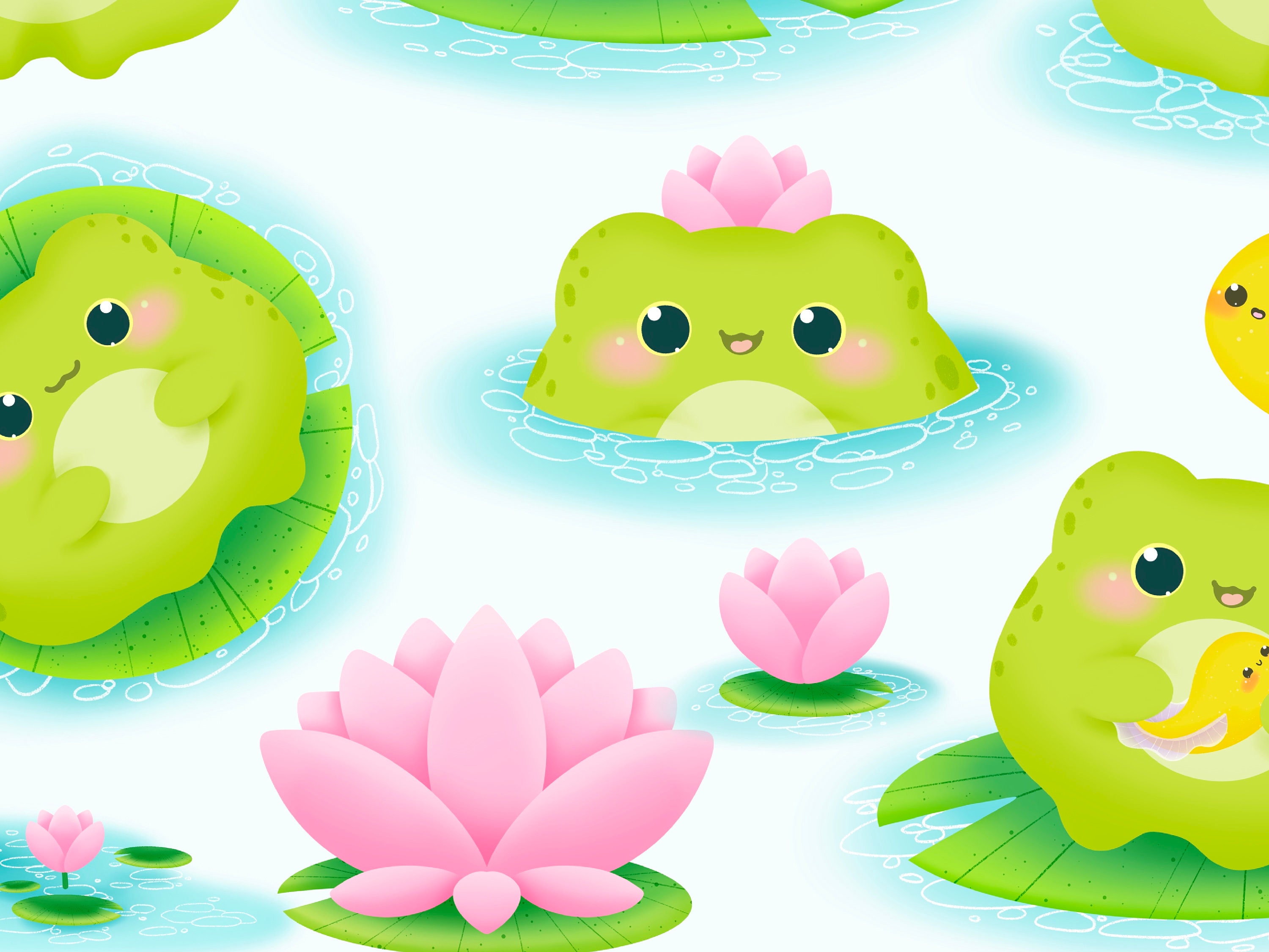Cute Kawaii Printable Lotus Frog Pond Clipart Set / Commercial - Etsy