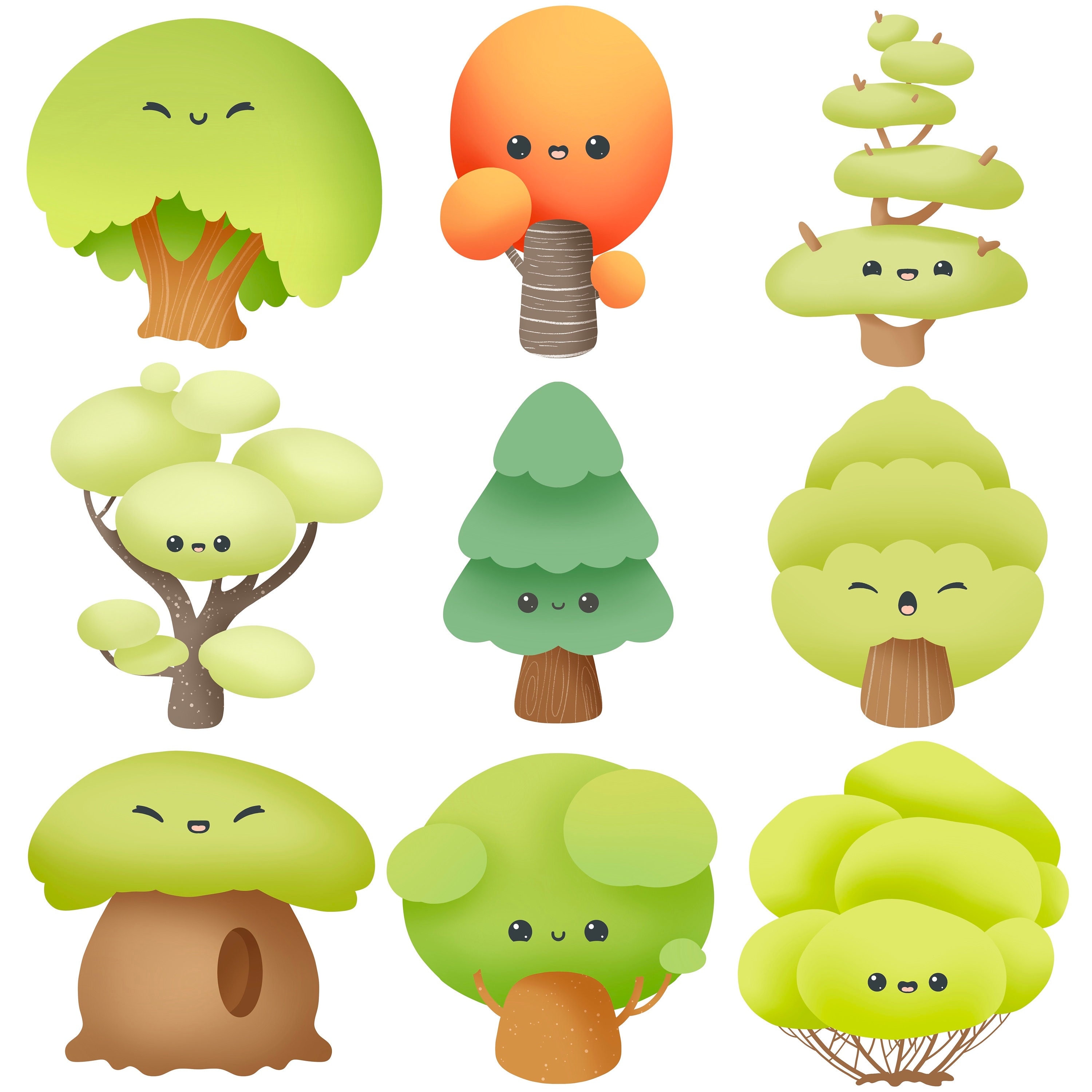 Cute Kawaii Printable Trees Clipart / Commercial Use/ PNG - Etsy