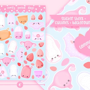 Cute Printable Sticker Sheet Period Days Sticker Sheet / Commercial Use ...