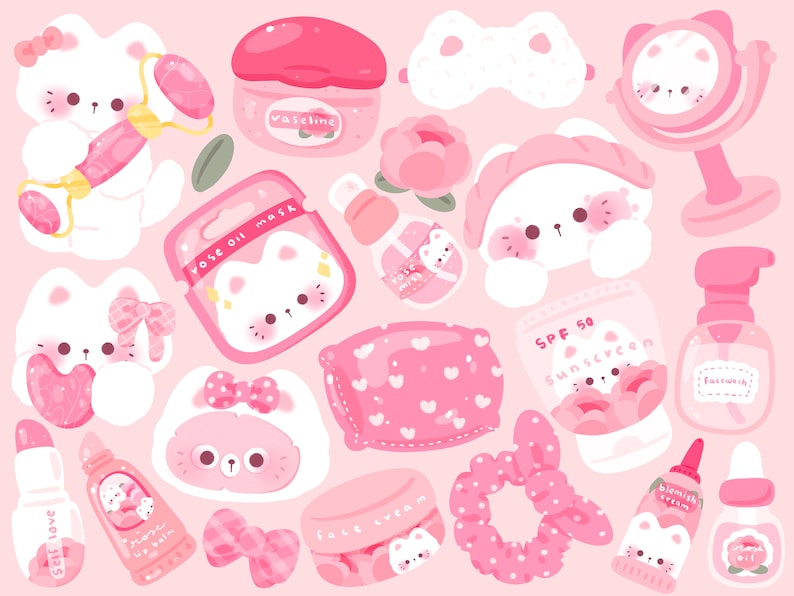 Cute Kawaii Printable Chibi Beauty Skin Care Routine Kitty - Etsy