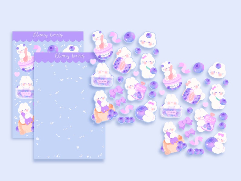 Cute Printable Sticker Sheet Blueberry Bunny Sticker Sheet / - Etsy