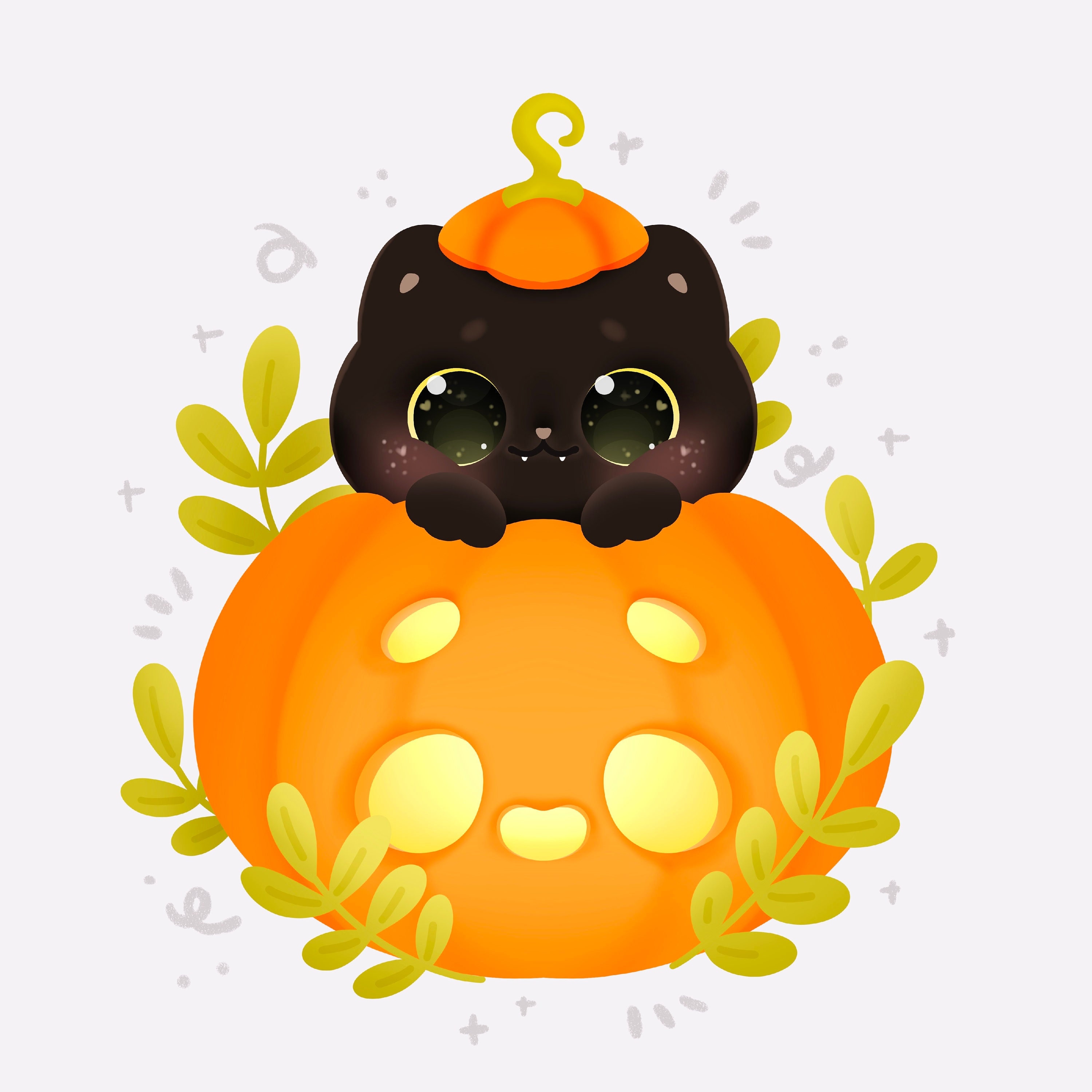 Cute Kawaii Printable Black Cat in Pumpkin Clipart / - Etsy