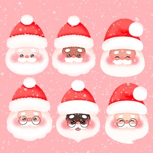 Cute Kawaii Printable Christmas Santas Clipart Set / Commercial Use ...