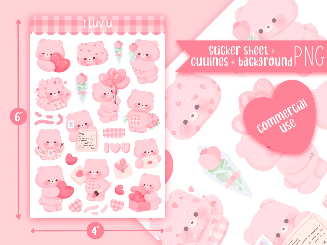 Cute Printable Sticker Sheet Love Bear Sticker Sheet / Commercial Use ...