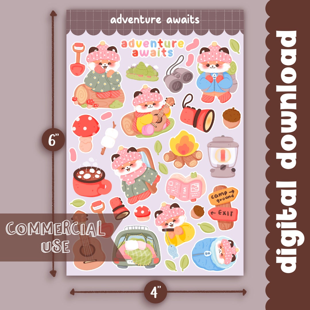 Cute Printable Sticker Sheet Fox Camping Sticker Sheet / Commercial Use ...