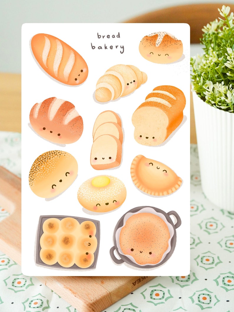 Cute Kawaii Printable Bread Bakery Sticker Sheet / Commercial Use/ PNG ...