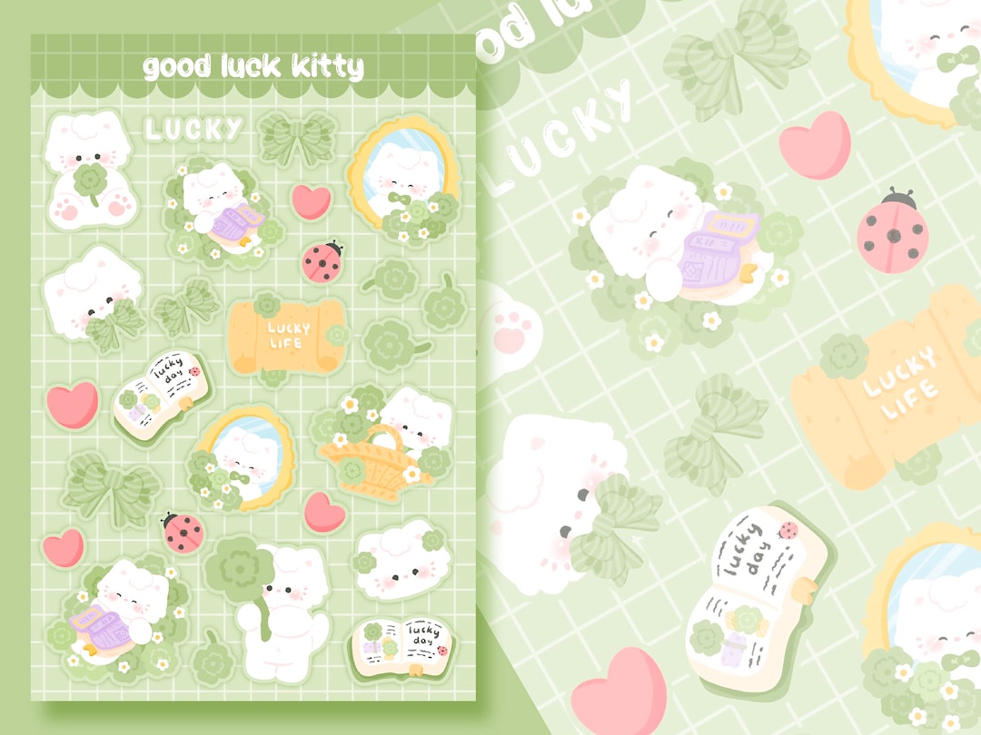 Cute Printable Sticker Sheet Lucky Kitten Clover Sticker Sheet ...
