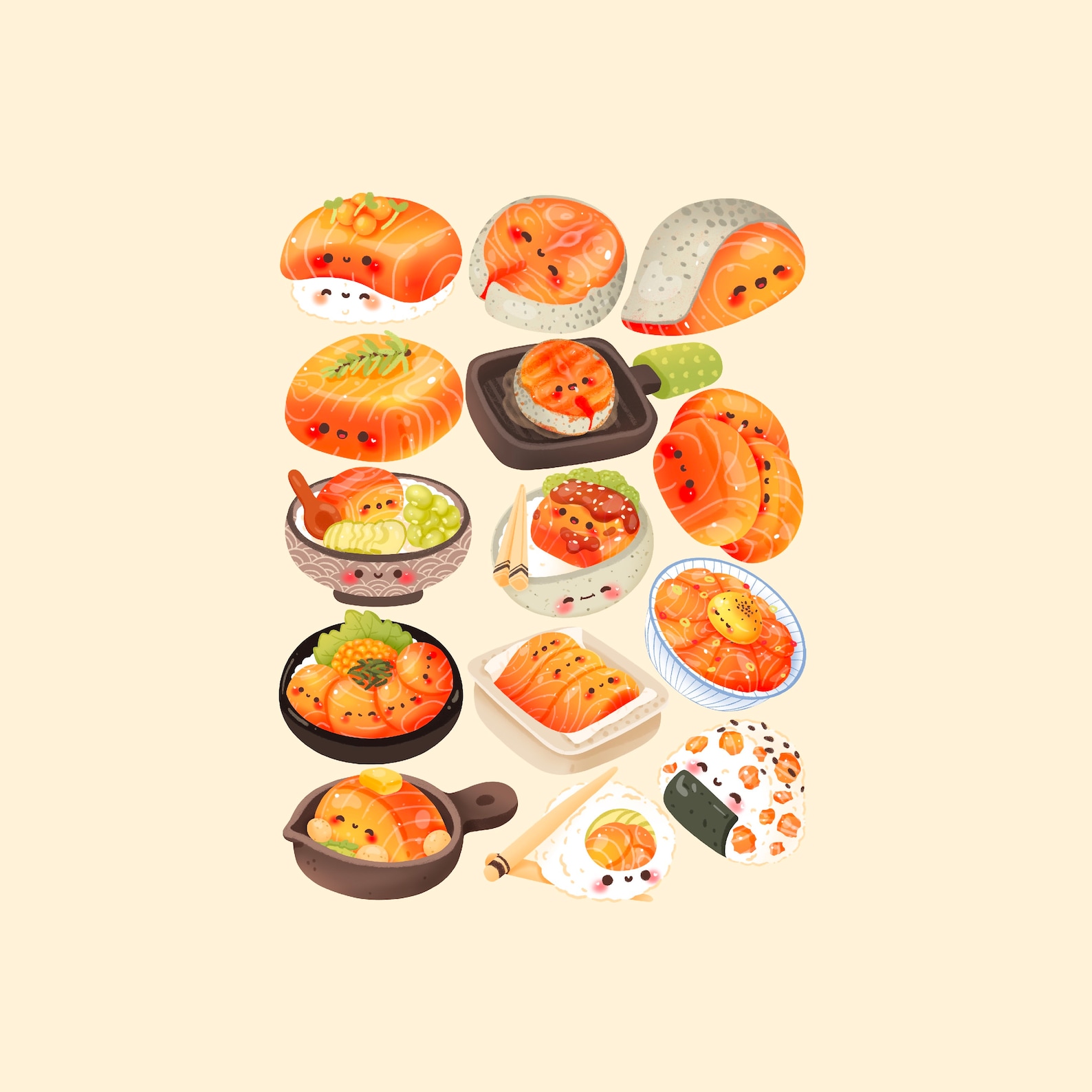 Cute Kawaii Printable Salmon Food Clipart / Commercial Use/ PNG - Etsy