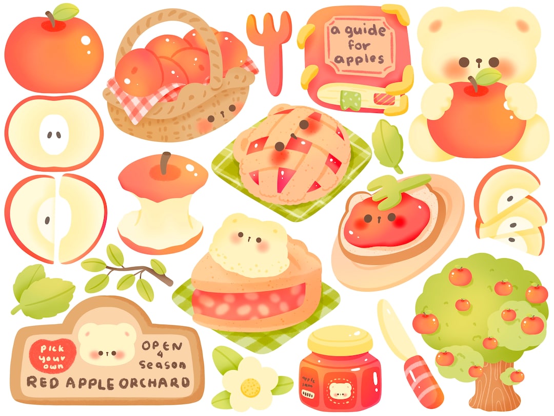 Printable Cute Kawaii Apple Orchard Bear Clipart / Commercial Use/ PNG ...