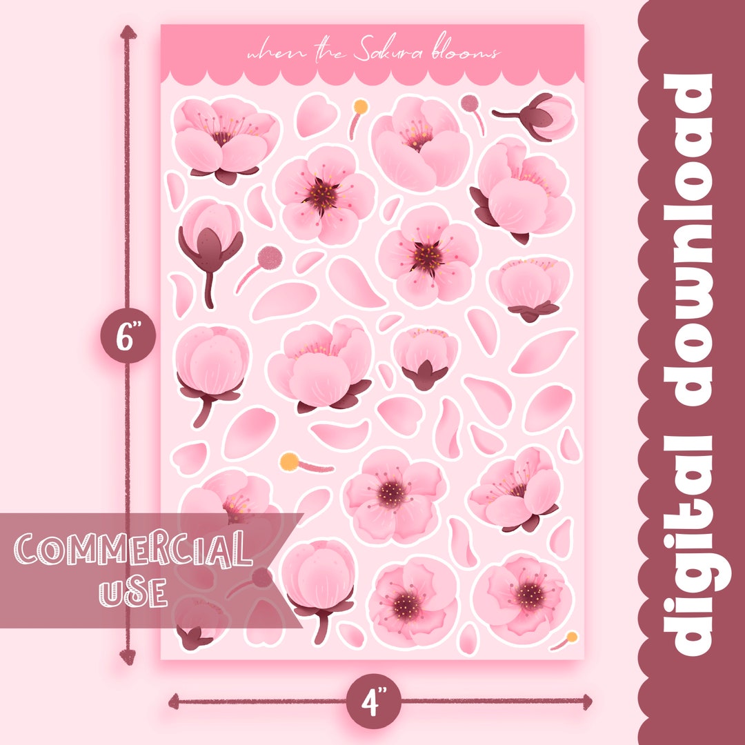 Cute Printable Sticker Sheet Sakura Cherry Blossom Sticker Sheet / Commercial Use/ PNG - Etsy
