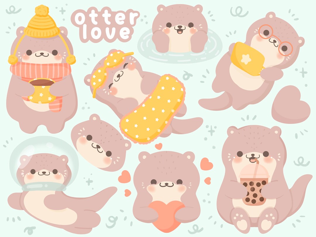 Cute Kawaii Printable Otters Clipart Set / Commercial Use/ PNG - Etsy