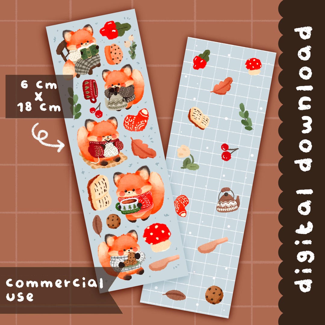 Cute Kawaii Printable Comfy Fox Bookmark / Commercial Use - Etsy