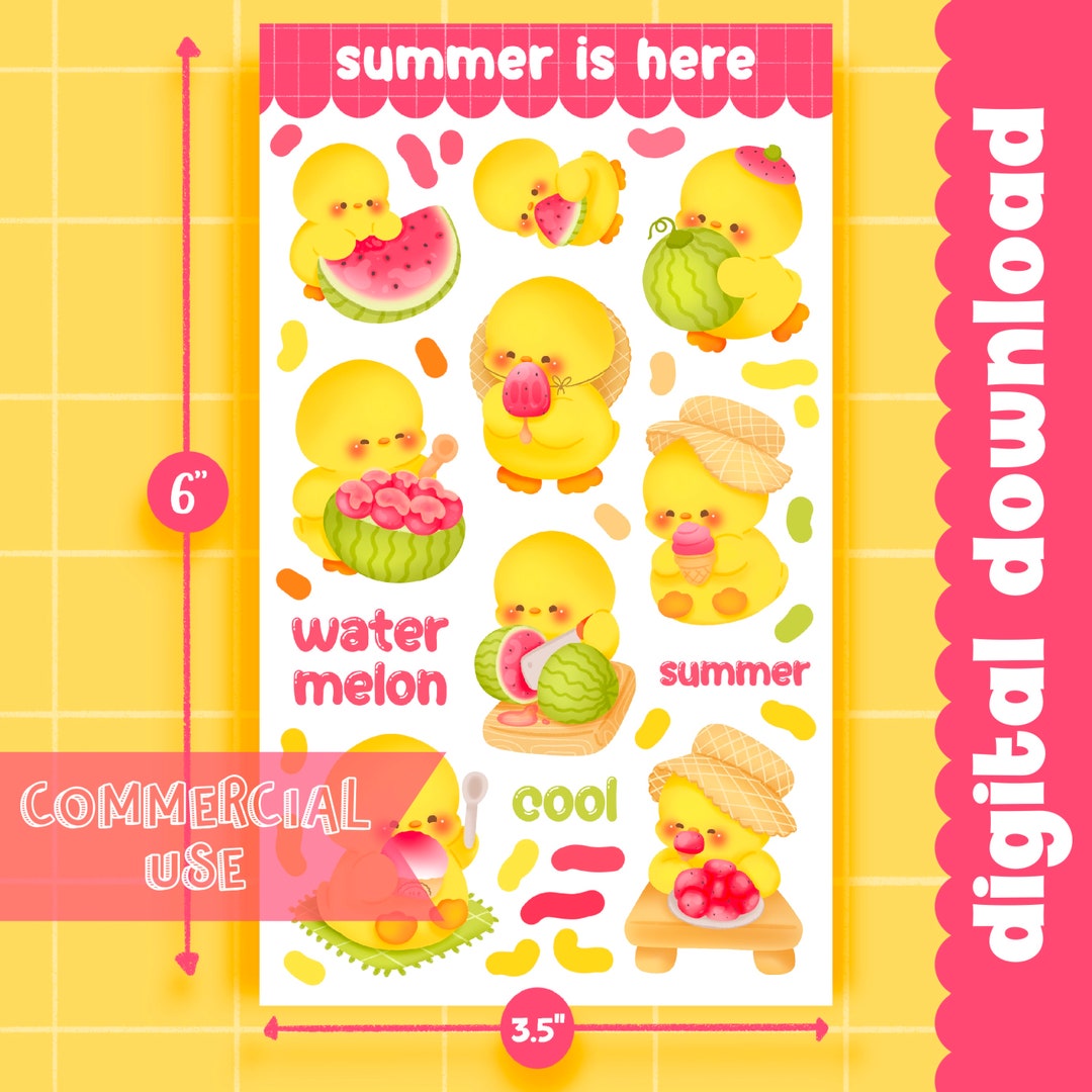 Cute Printable Chick Summer Watermelon Sticker Sheet / Commercial Use ...