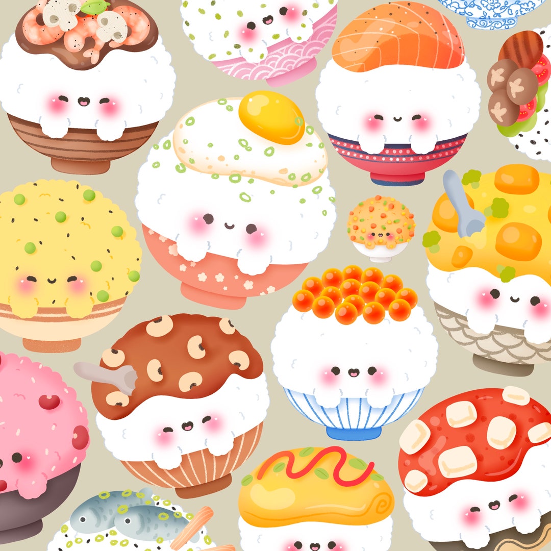 Cute Kawaii Printable Rice Bowls Clipart / Commercial Use/ PNG - Etsy