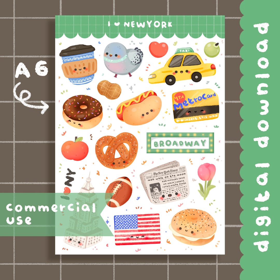 Cute Printable Sticker Sheet New York / Commercial Use/ PNG - Etsy