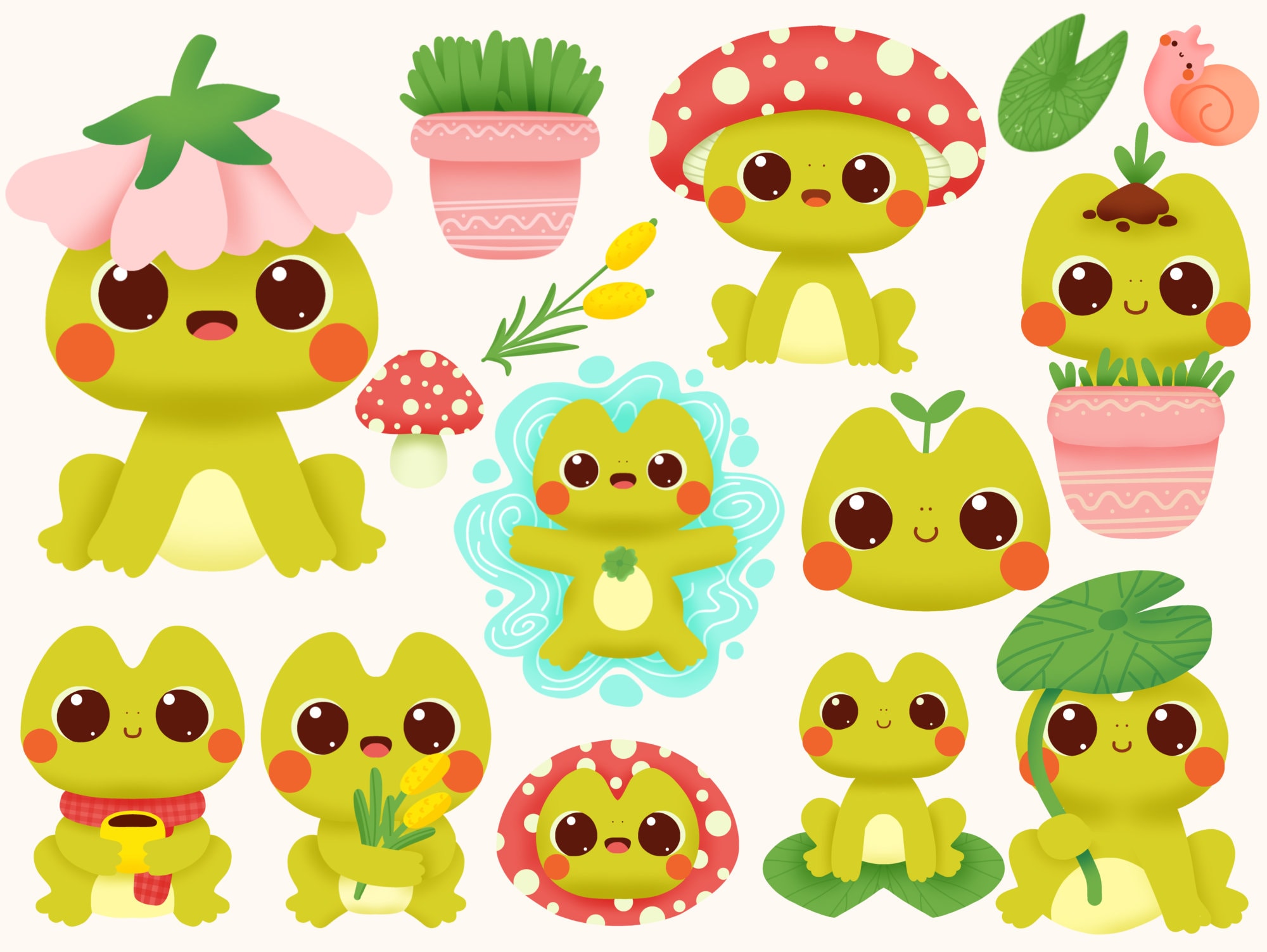 Cute Kawaii Printable Garden Frog Clipart / Commercial Use/ - Etsy