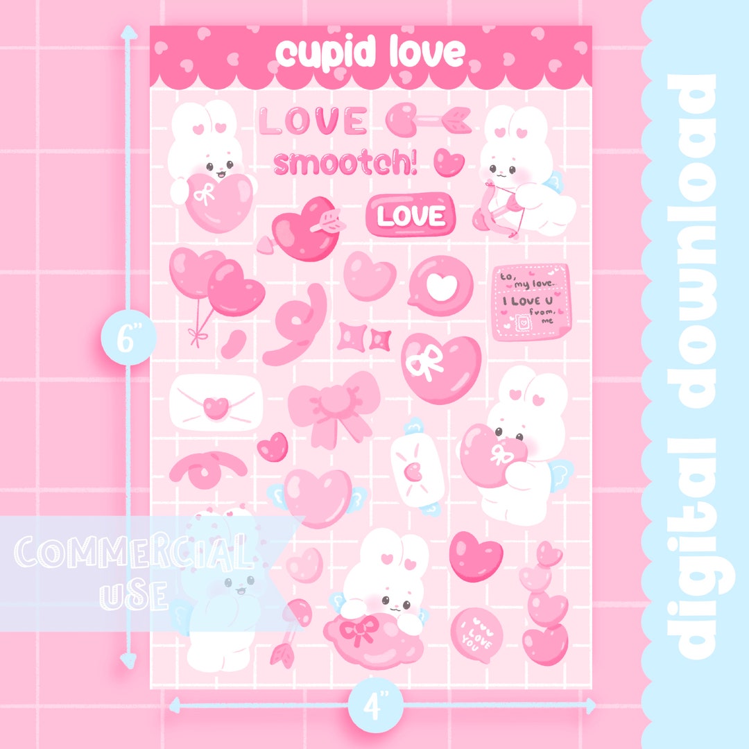 Cute Printable Sticker Sheet Love Bunny Cupid Sticker Sheet ...