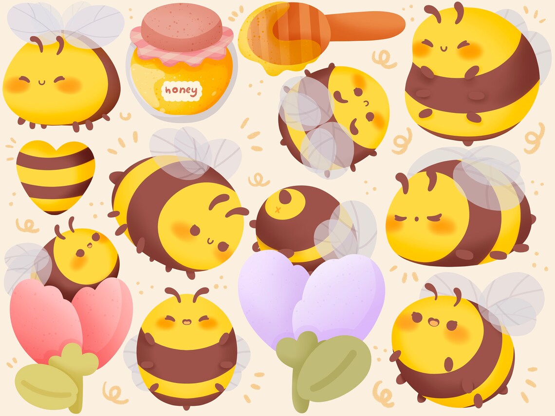 Cute Kawaii Printable Honey Bee Clipart / Commercial Use/ PNG - Etsy