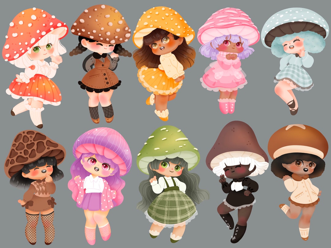Cute Kawaii Printable Chibi Mushroom Girls Clipart / Commercial Use ...