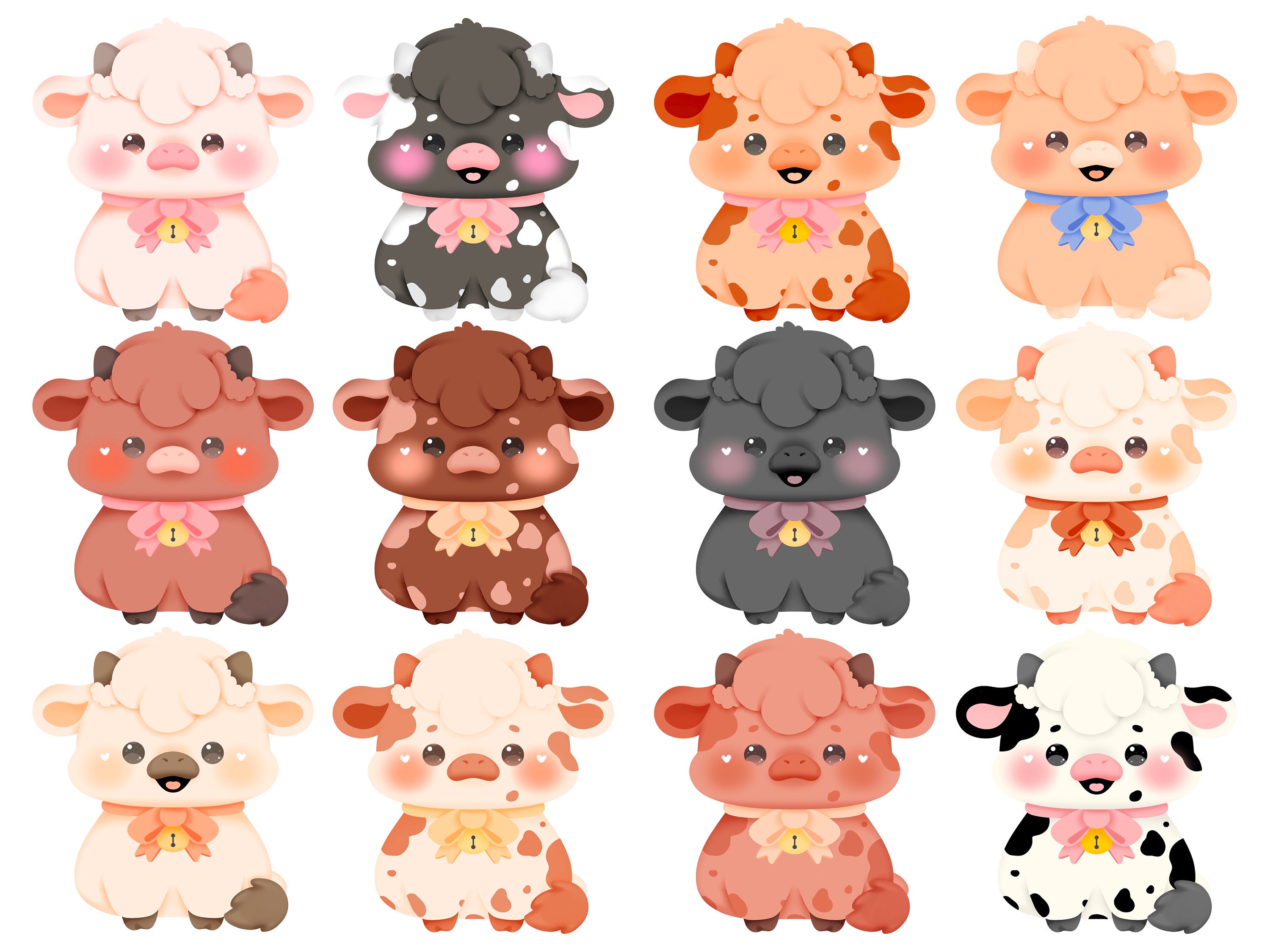 Cute Kawaii Printable Cows Clipart / Commercial Use/ PNG - Etsy