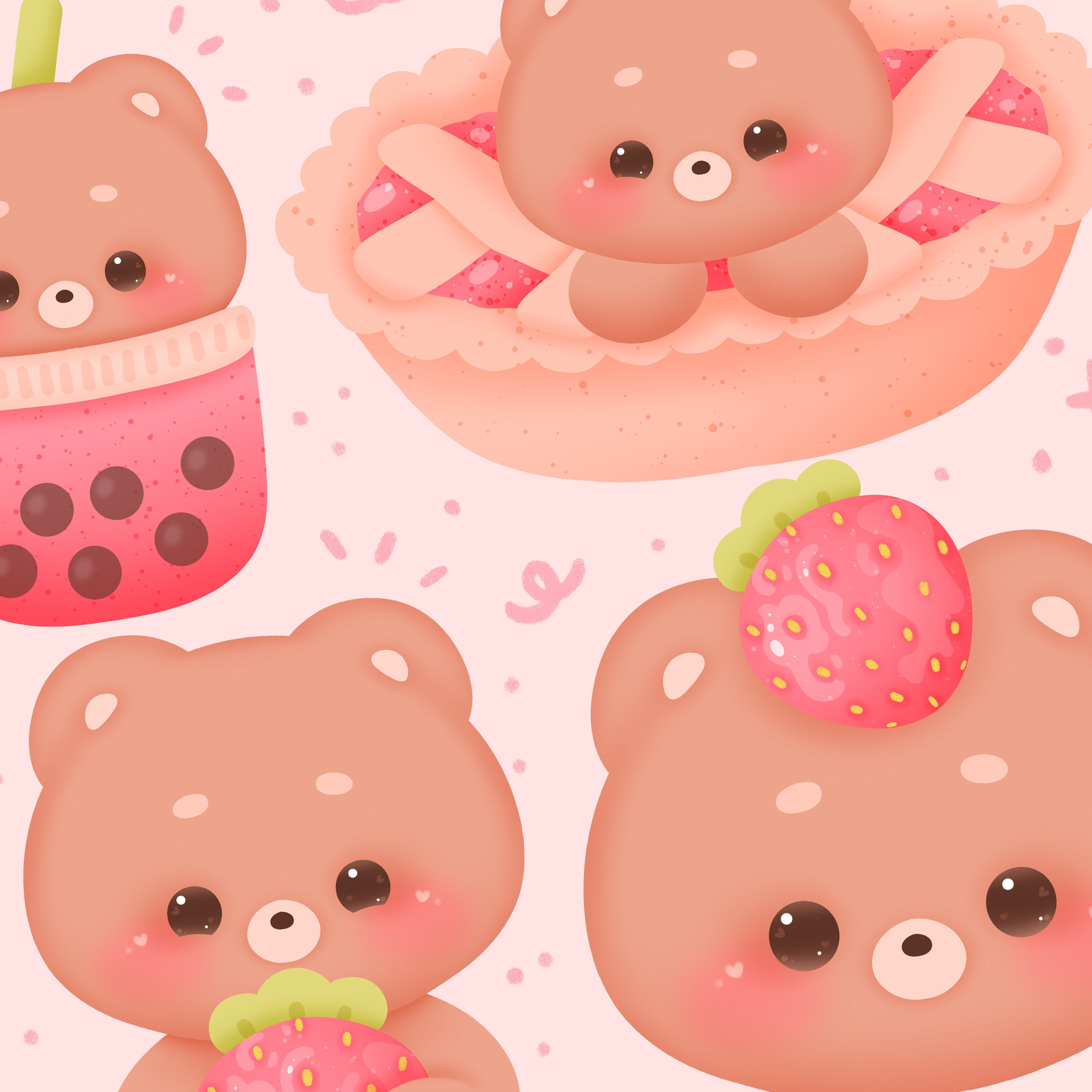 Cute Kawaii Printable Strawberry Bear Clipart / Commercial Use/ PNG - Etsy