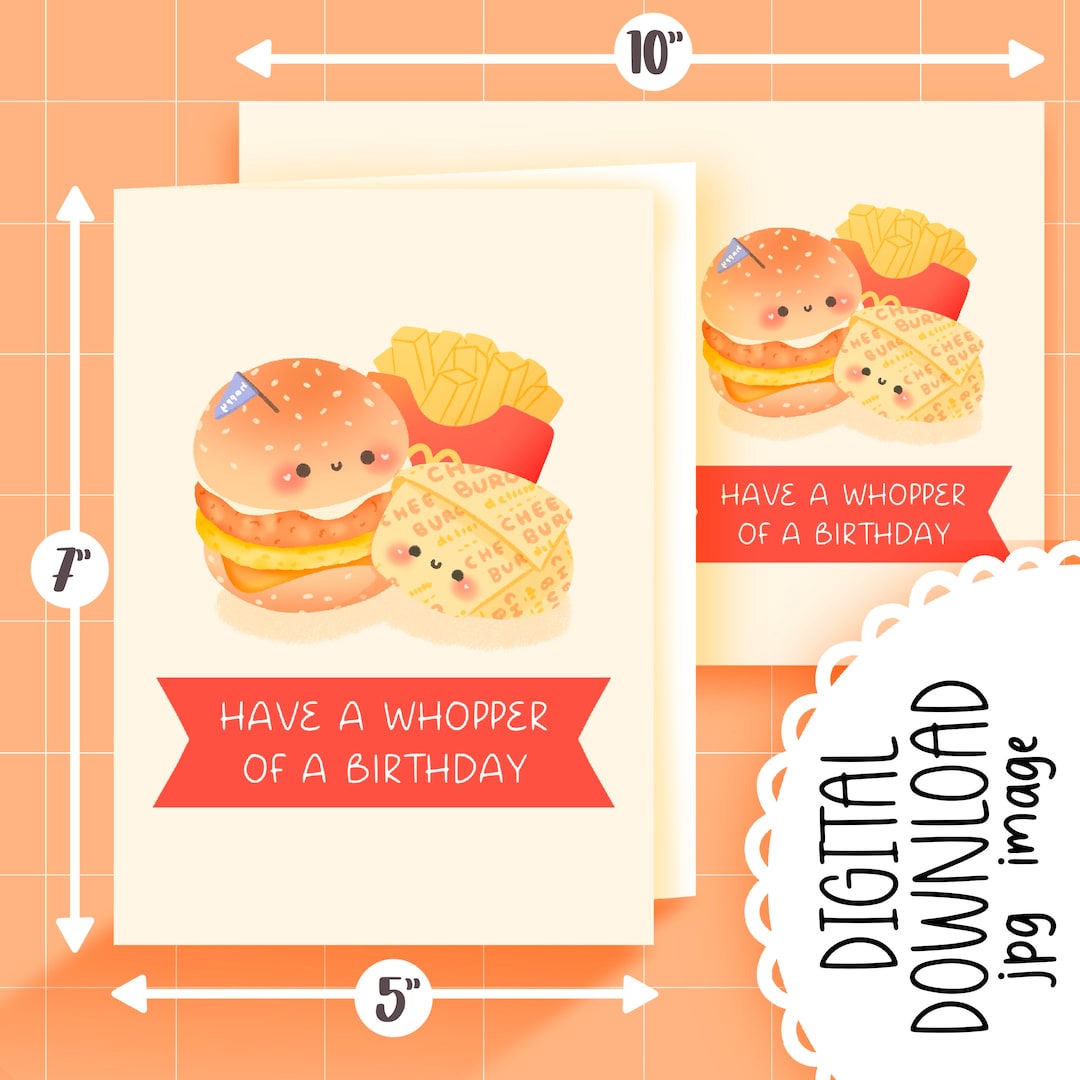 Cute Printable Happy Birthday Burger Greeting Card / Commercial Use ...