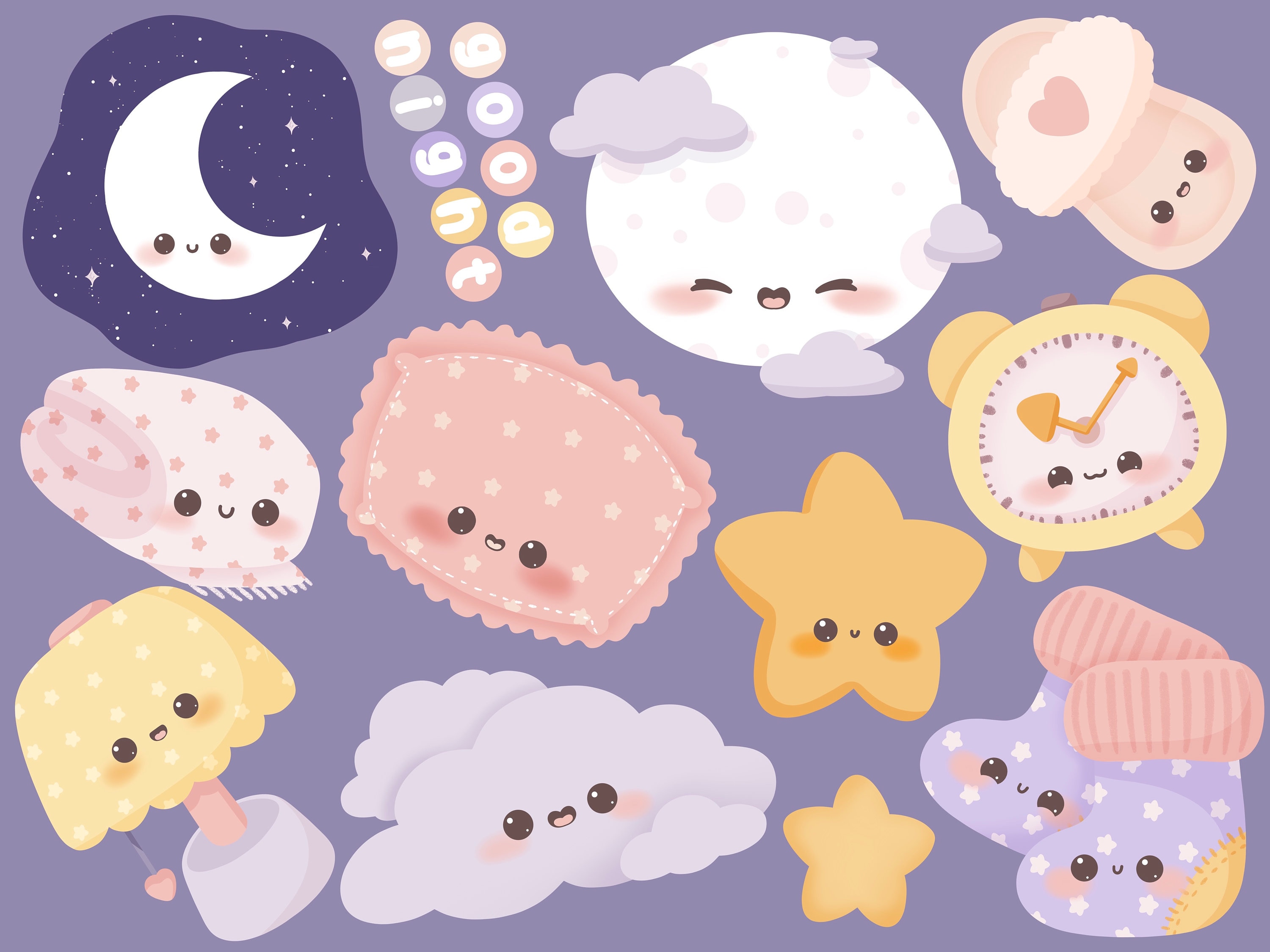 Cute Kawaii Printable Goodnight Sleeptime Clipart / Commercial - Etsy