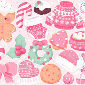 Cute Kawaii Printable Pink Christmas Clipart Set / Commercial Use/ PNG ...