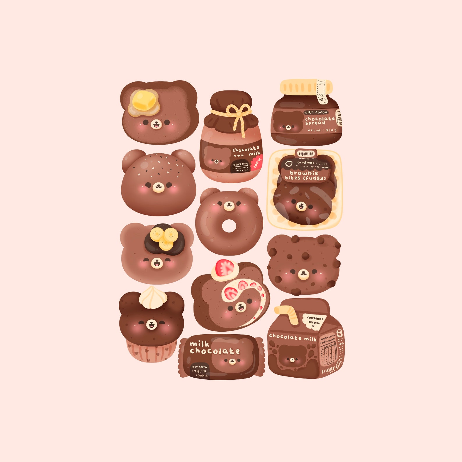 Cute Kawaii Printable Cocoa Bear Clipart / Commercial Use/ PNG - Etsy UK