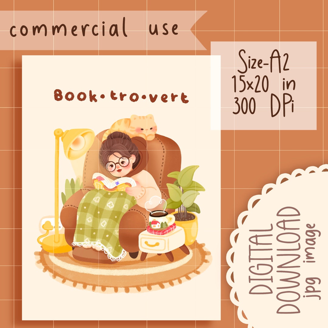 Cute Kawaii Printable Book Lover Illustration Clipart / Commercial Use ...
