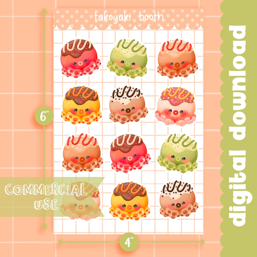 Cute Printable Sticker Sheet Takoyaki / Commercial Use/ PNG - Etsy